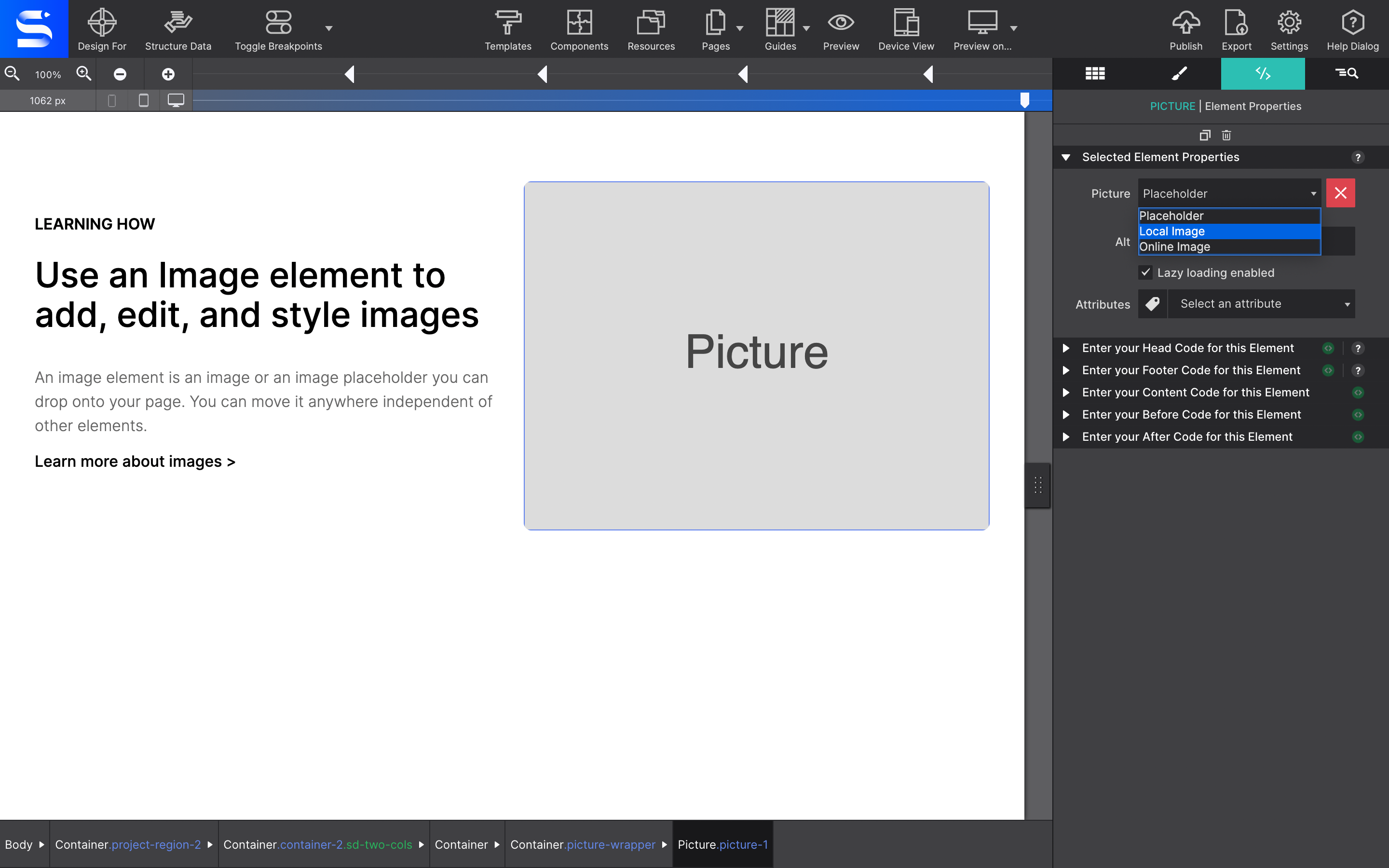 Responsive Site Designer Picture Element | CoffeeCup Software